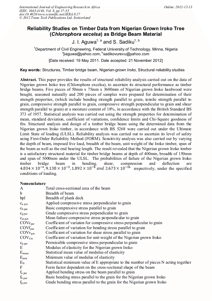 Reliability Studies on Timber Data from Nigerian Grown Iroko Tree ...