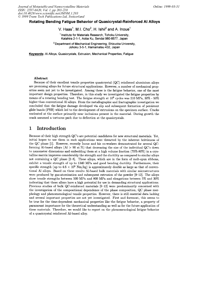 Rotating Bending Fatigue Behavior of Quasicrystal-Reinforced Al Alloys ...