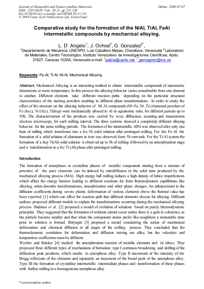 Comparative Study for the Formation of the NiAl, TiAl, FeAl ...