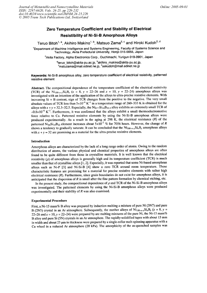 Zero Temperature Coefficient and Stability of Electrical Resistibility ...