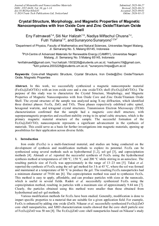 Crystal Structure, Morphology, and Magnetic Properties of Magnetic ...
