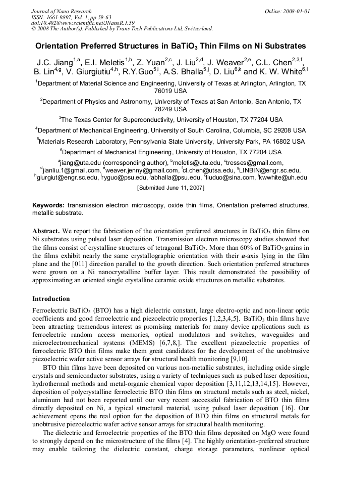 Orientation Preferred Structures in BaTiO3 Thin Films on Ni Substrates ...