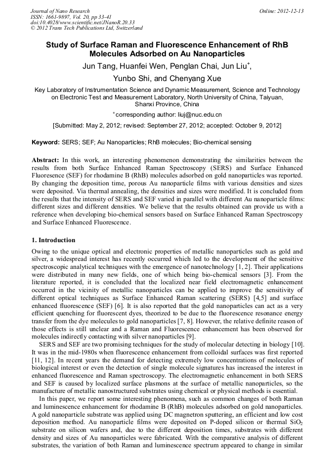 Study of Surface Raman and Fluorescence Enhancement of RhB Molecules ...