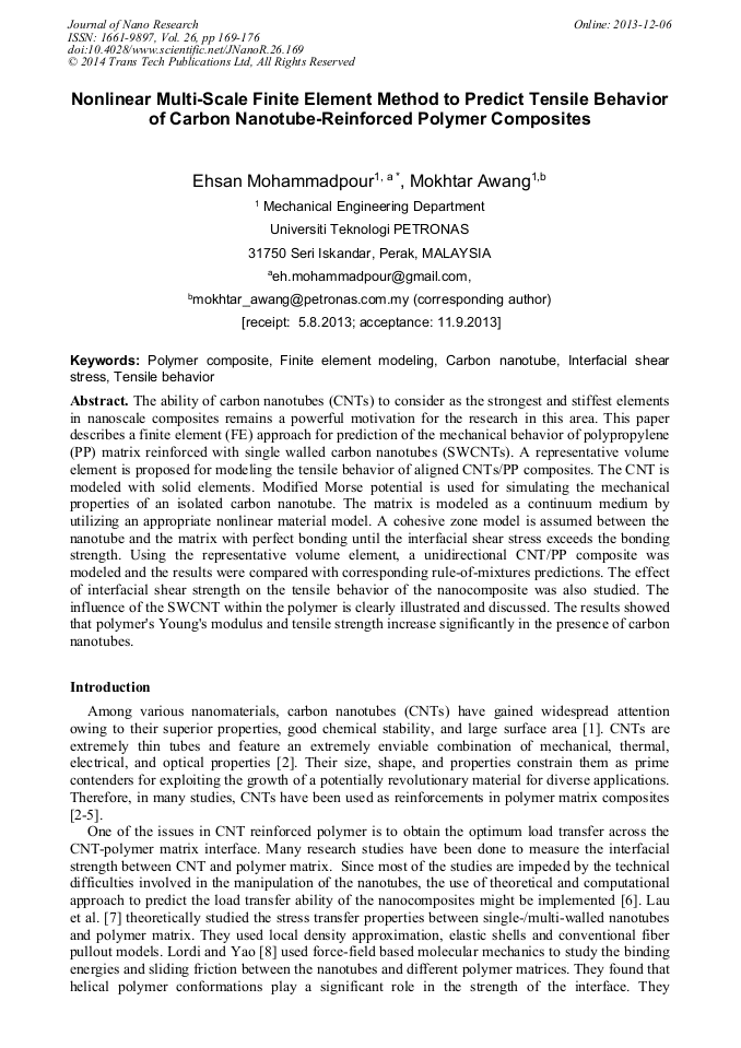 Nonlinear Multi Scale Finite Element Method To Predict Tensile Behavior Of Carbon Nanotube