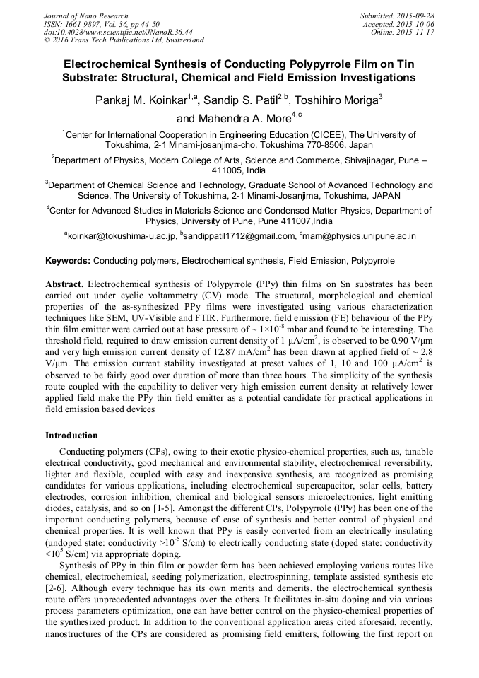 Electrochemical Synthesis of Conducting Polypyrrole Film on Tin ...