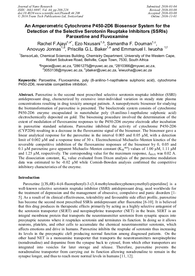 An Amperometric Cytochrome P450-2D6 Biosensor System for the Detection ...