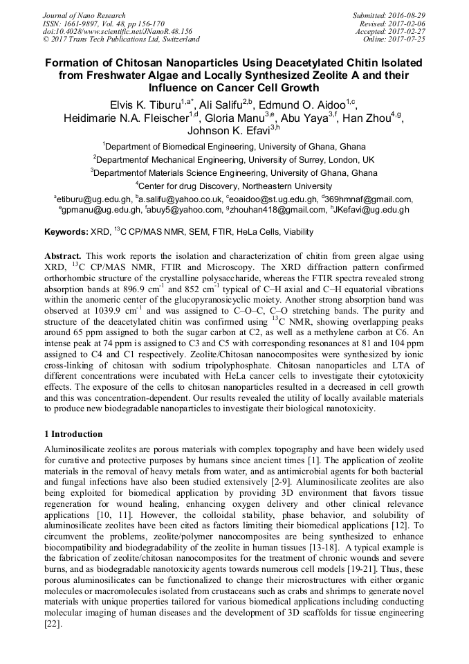Formation of Chitosan Nanoparticles Using Deacetylated Chitin Isolated ...