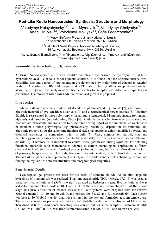 Rod-Like Rutile Nanoparticles: Synthesis, Structure and Morphology ...