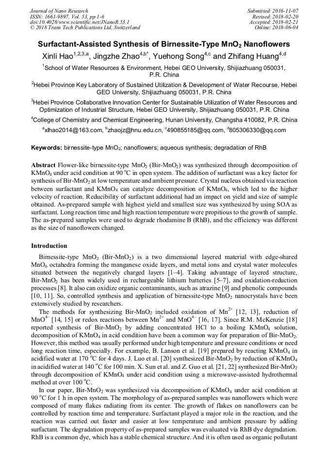 Surfactant-Assisted Synthesis of Birnessite-Type MnO2 Nanoflowers ...