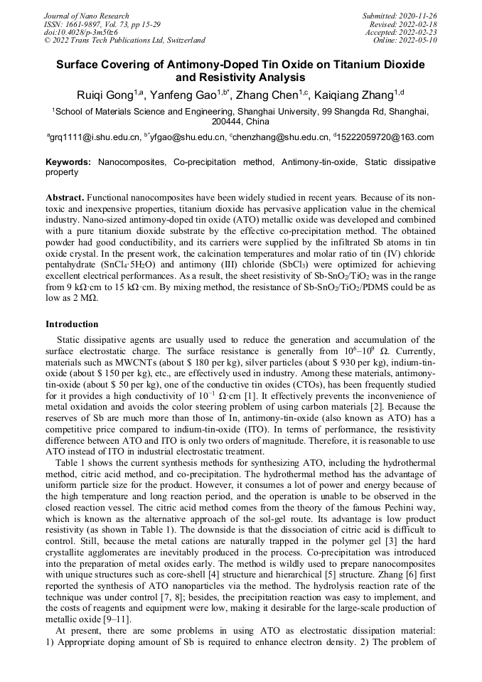 Surface Covering of Antimony-Doped Tin Oxide on Titanium Dioxide and ...