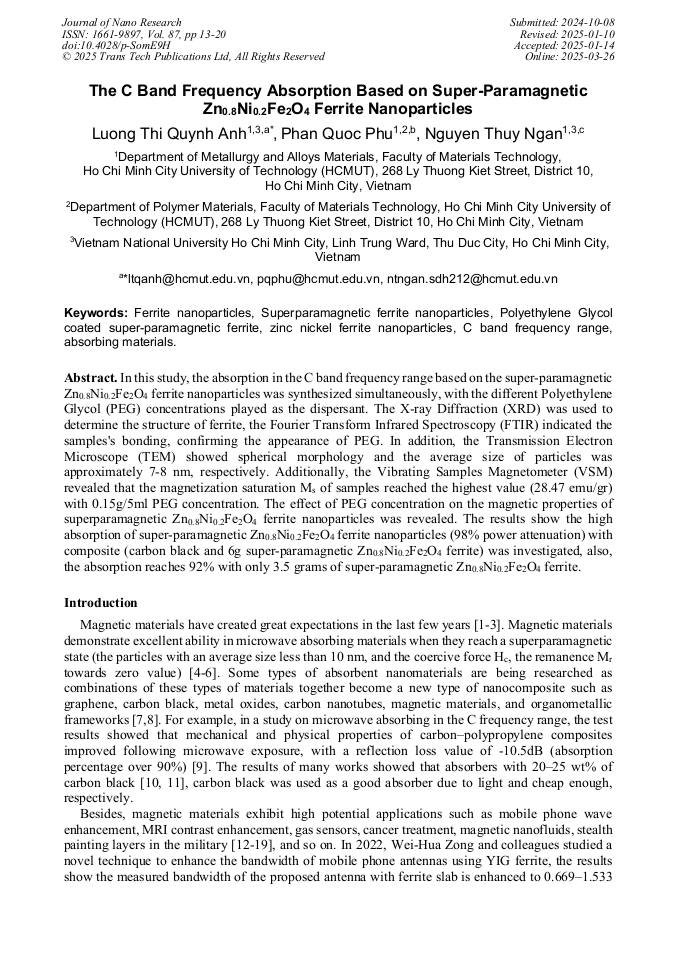 The C Band Frequency Absorption Based on Super-Paramagnetic Zn0.8Ni0 ...