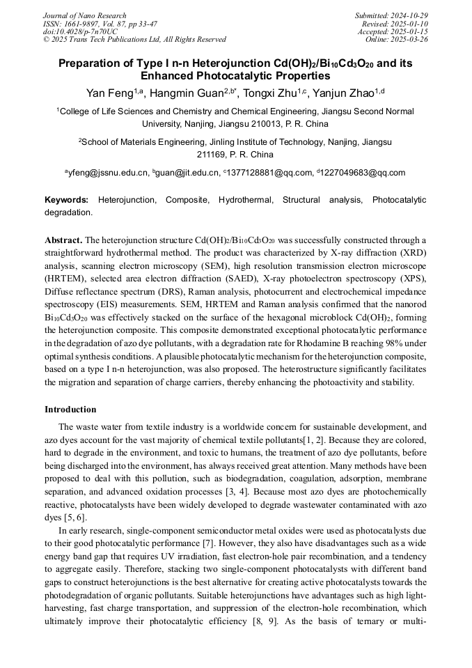 Preparation of Type I n-n Heterojunction Cd(OH)2/Bi10Cd3O20 and its ...