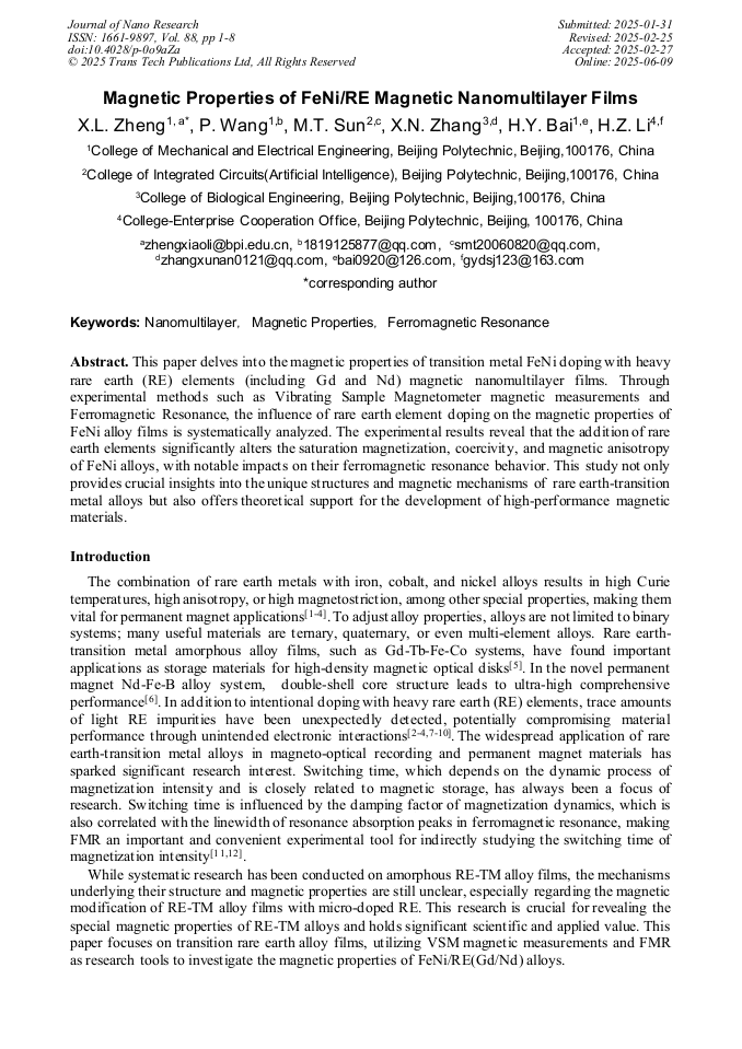 Magnetic Properties of FeNi/RE Magnetic Nanomultilayer Films ...