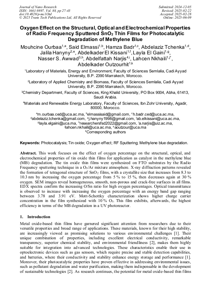 Oxygen Effect on the Structural, Optical and Electrochemical Properties ...
