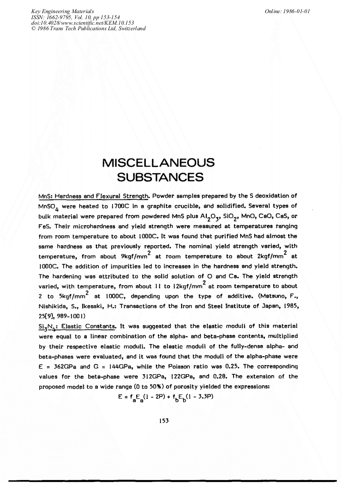 Abstracts: Miscellaneous Substances | Scientific.Net