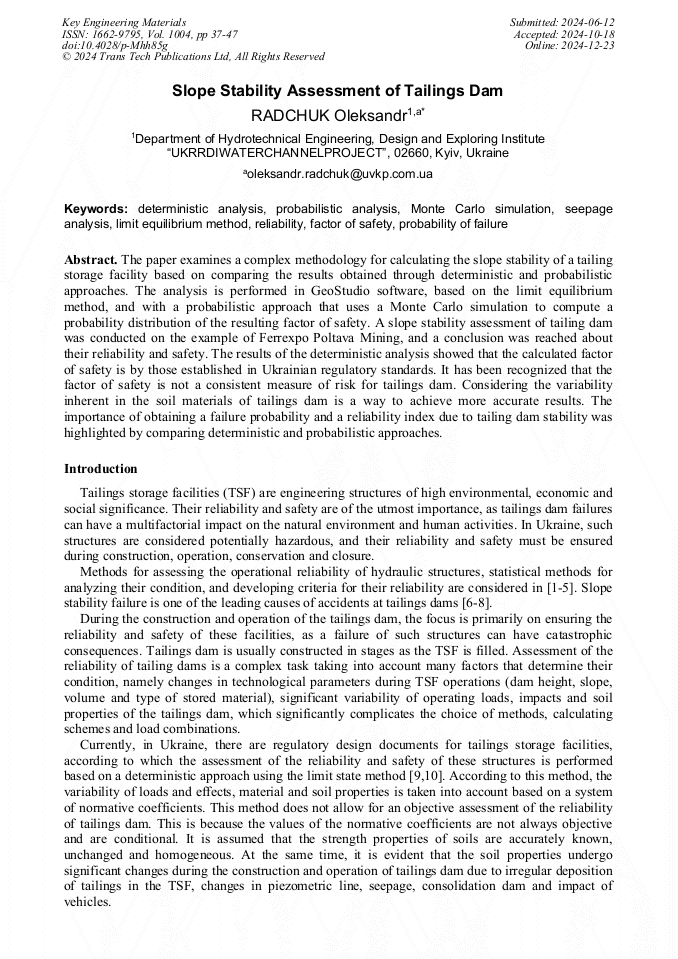 Slope Stability Assessment of Tailings Dam | Scientific.Net