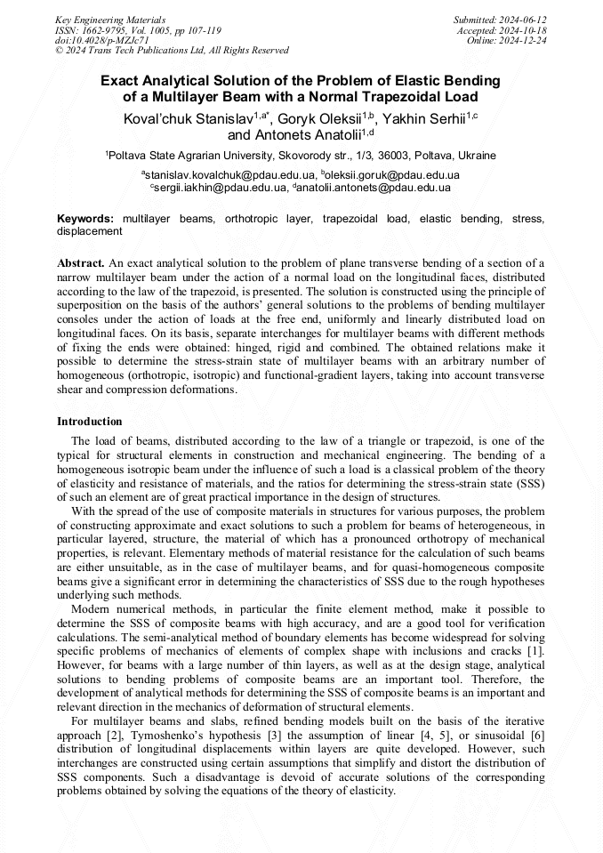 Exact Analytical Solution of the Problem of Elastic Bending of a ...