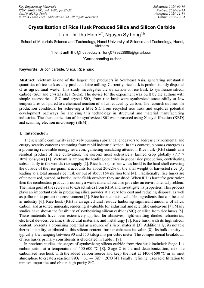 Crystallization of Rice Husk Produced Silica and Silicon Carbide ...