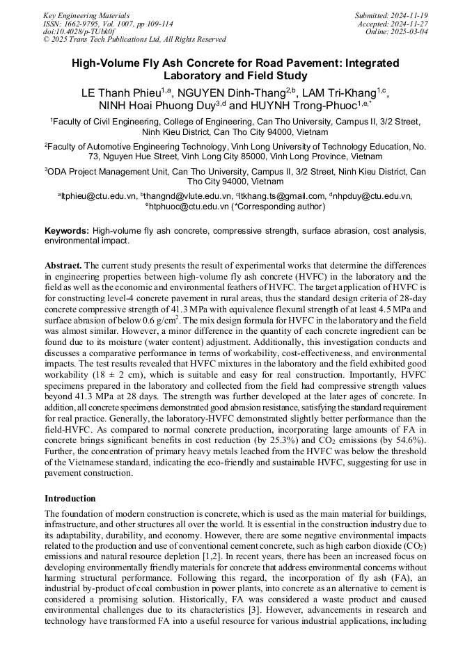 High-Volume Fly Ash Concrete for Road Pavement: Integrated Laboratory ...
