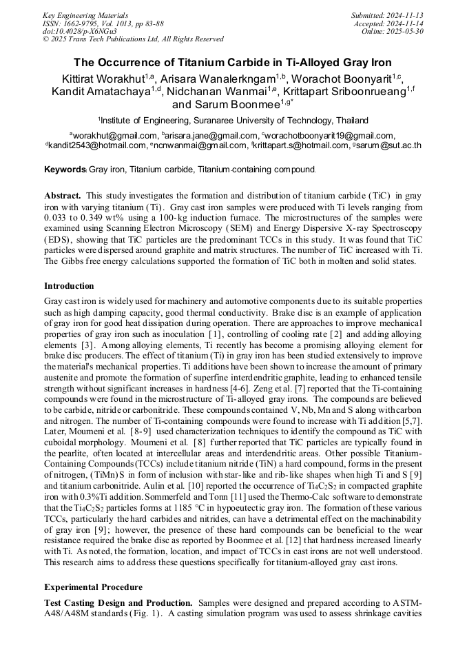 The Occurrence of Titanium Carbide in Ti-Alloyed Gray Iron | Scientific.Net