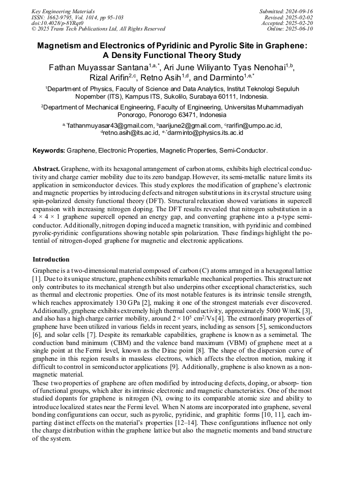 Magnetism and Electronics of Pyridinic and Pyrolic Site in Graphene: A ...