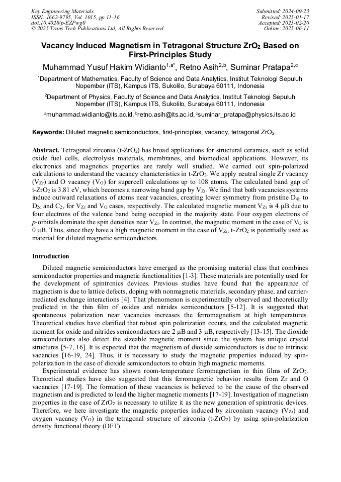 Vacancy Induced Magnetism in Tetragonal Structure ZrO2 Based on First ...