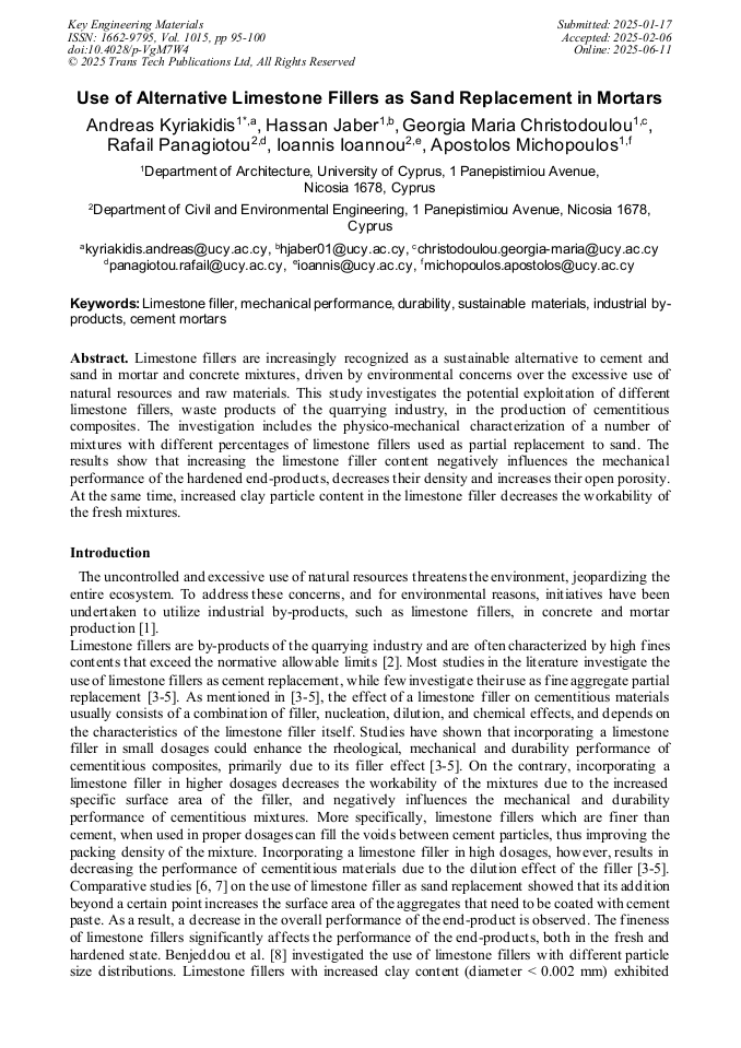 Use of Alternative Limestone Fillers as Sand Replacement in Mortars ...