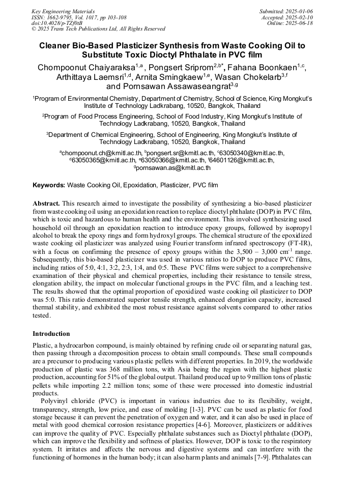 Cleaner Bio-Based Plasticizer Synthesis from Waste Cooking Oil to ...