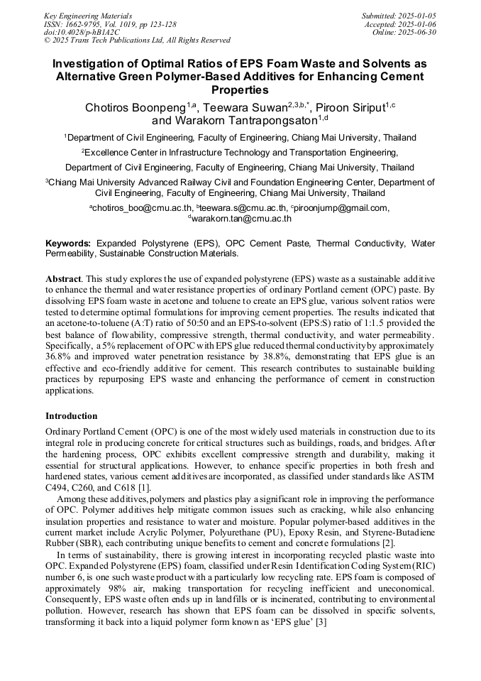 Investigation of Optimal Ratios of EPS Foam Waste and Solvents as Alternative Green Polymer ...