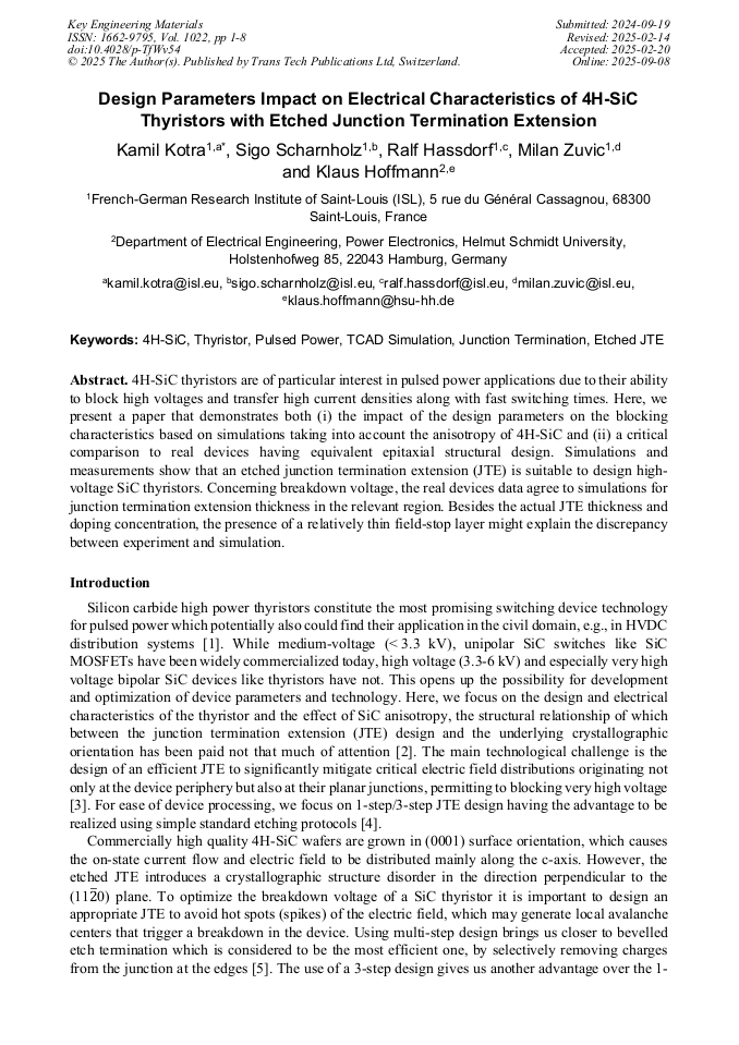 Design Parameters Impact on Electrical Characteristics of 4H-SiC Thyristors with Etched Junction ...