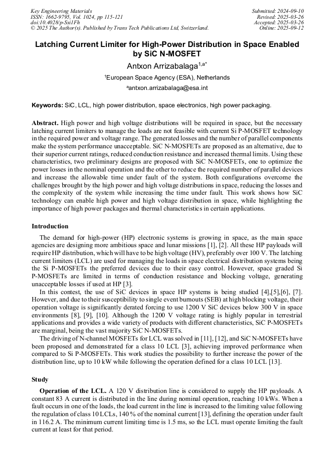 Latching Current Limiter for High-Power Distribution in Space Enabled ...