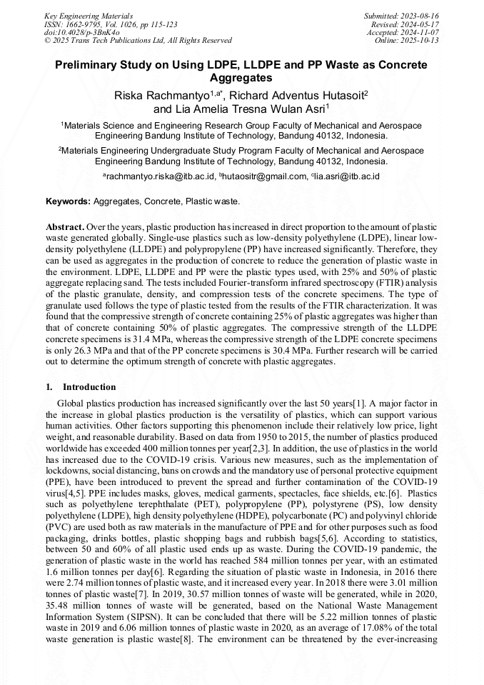 Preliminary Study on Using LDPE, LLDPE and PP Waste as Concrete ...