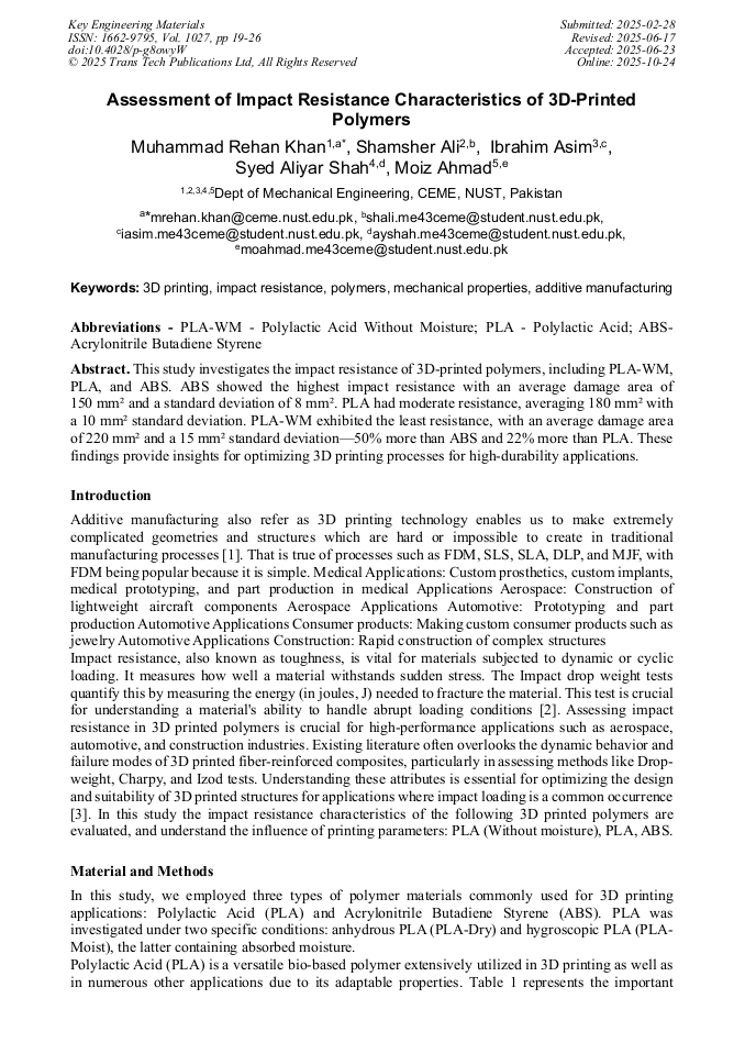 Assessment of Impact Resistance Characteristics of 3D-Printed Polymers ...