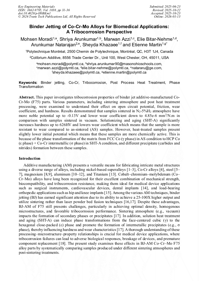 Binder Jetting of Co-Cr-Mo Alloys for Biomedical Applications: A ...