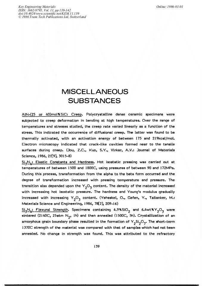 Abstracts: Miscellaneous Substances | Scientific.Net