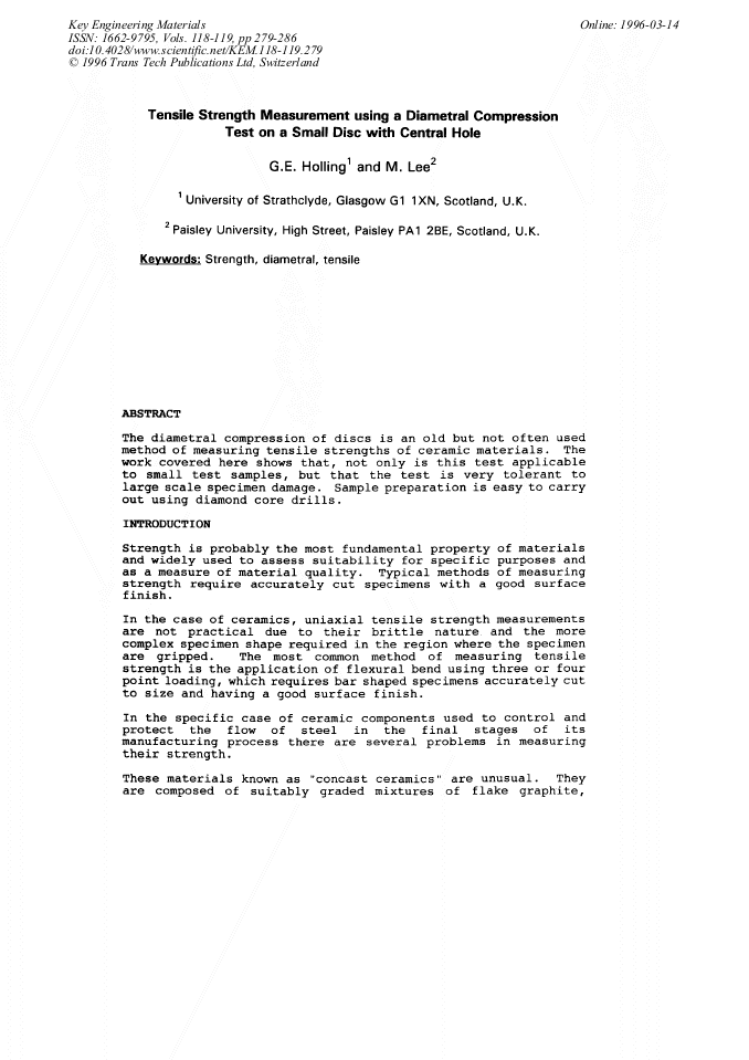 Tensile Strength Measurement Using a Diametral Compression Test on a ...
