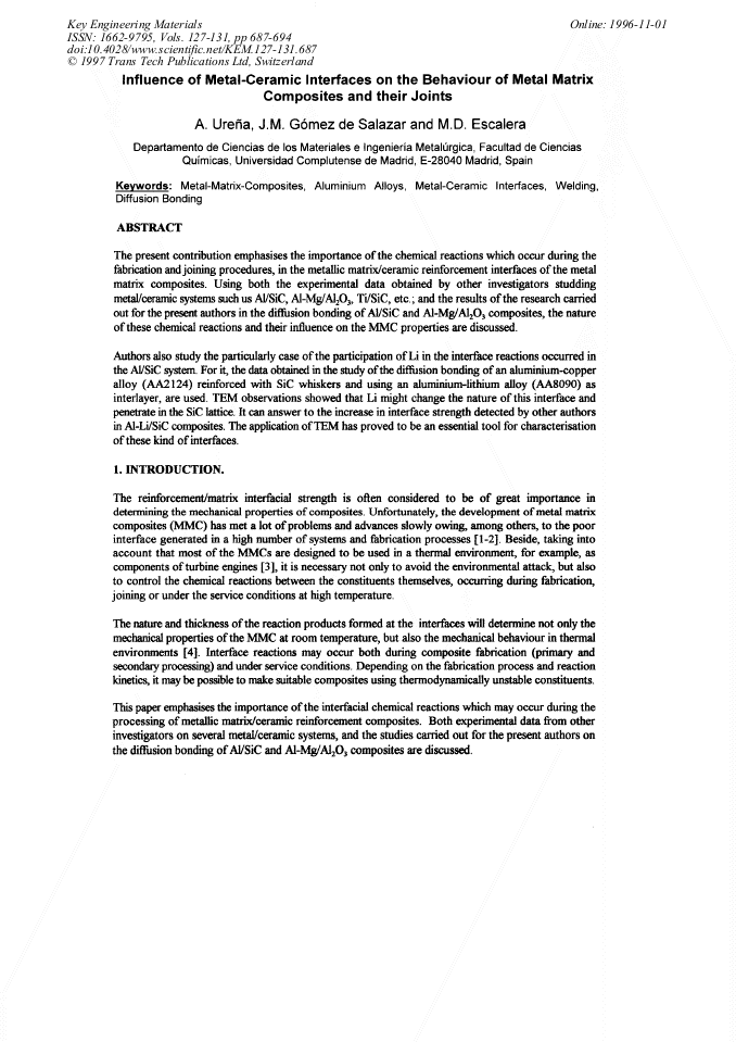 Influence of Metal-Ceramic Interfaces on the Behaviour of Metal Matrix ...