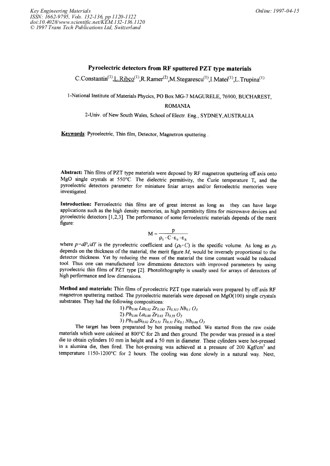Pyroelectric Detectors from RF sputtered PZT Type Materials ...