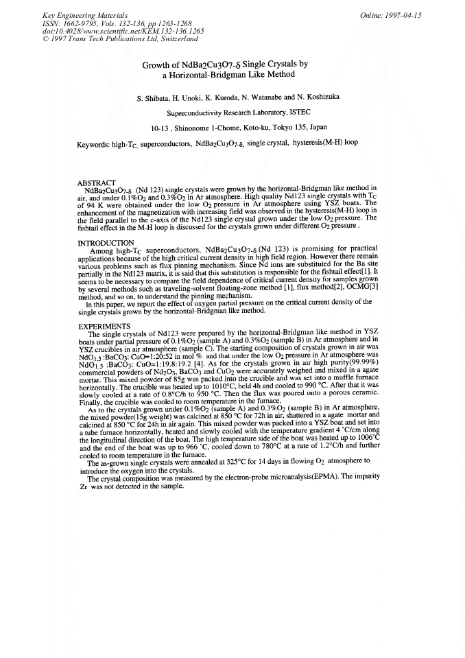 Growth of NdBa2Cu3O7-δ Single Crystals by a Horizontal-Bridgman Like ...