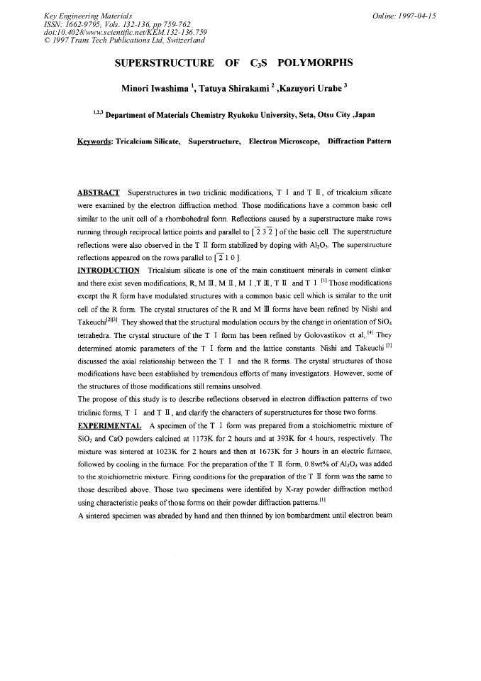 Superstructure of C3S Polymorphs | Scientific.Net