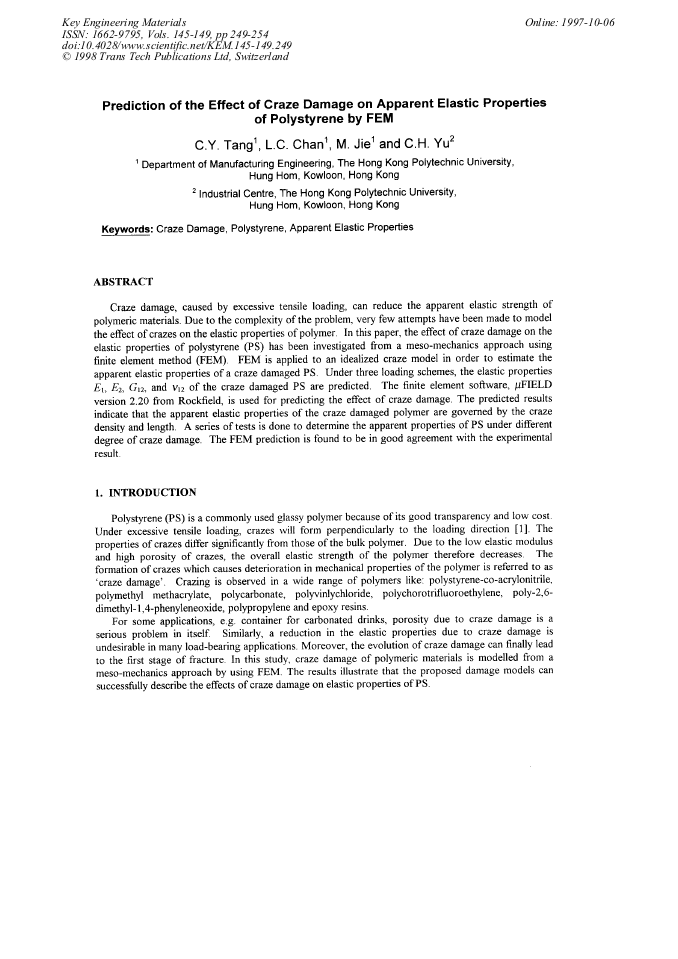 Prediction of the Effect of Craze Damage on Apparent Elastic Properties ...