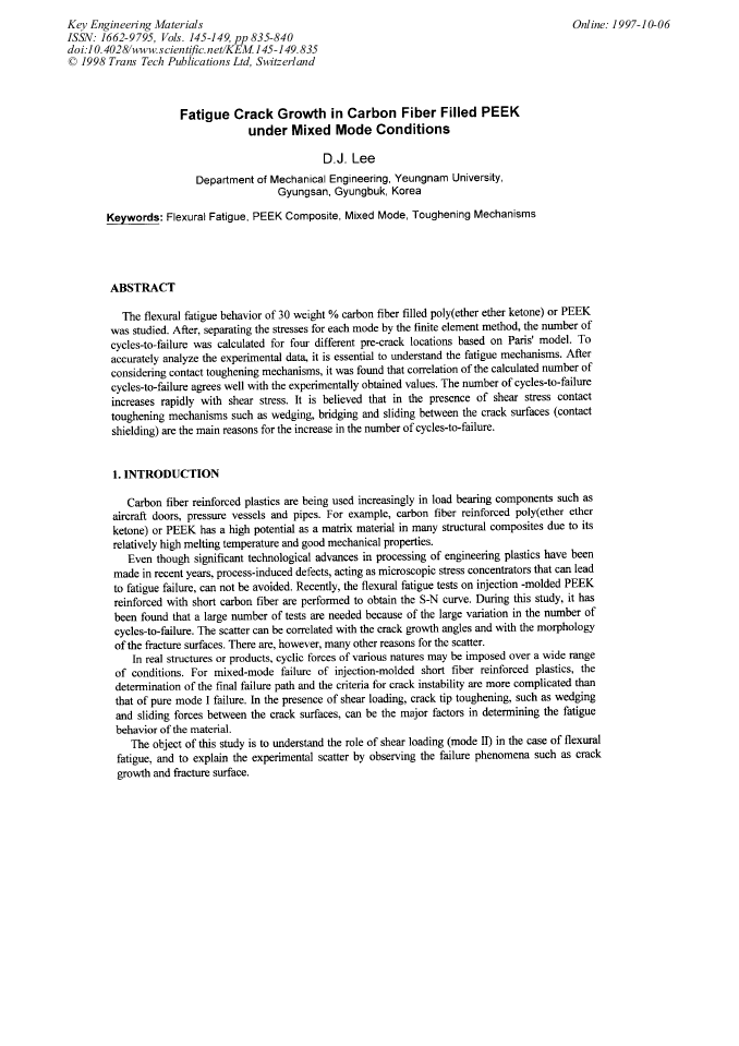 Fatigue Crack Growth in Carbon Fiber Filled PEEK under Mixed Mode ...