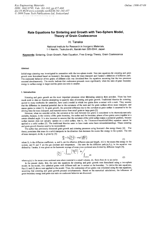 Rate Equations for Sintering and Growth with Two-Sphere Model, Theory ...