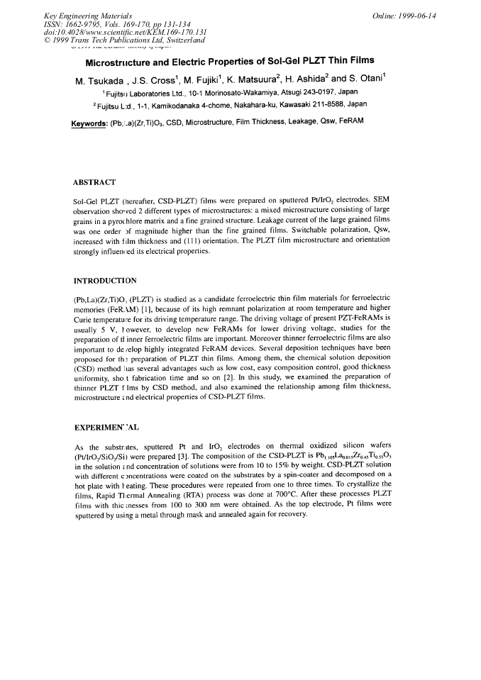 Microstructure and Electric Properties of Sol-Gel PLZT Thin Films ...