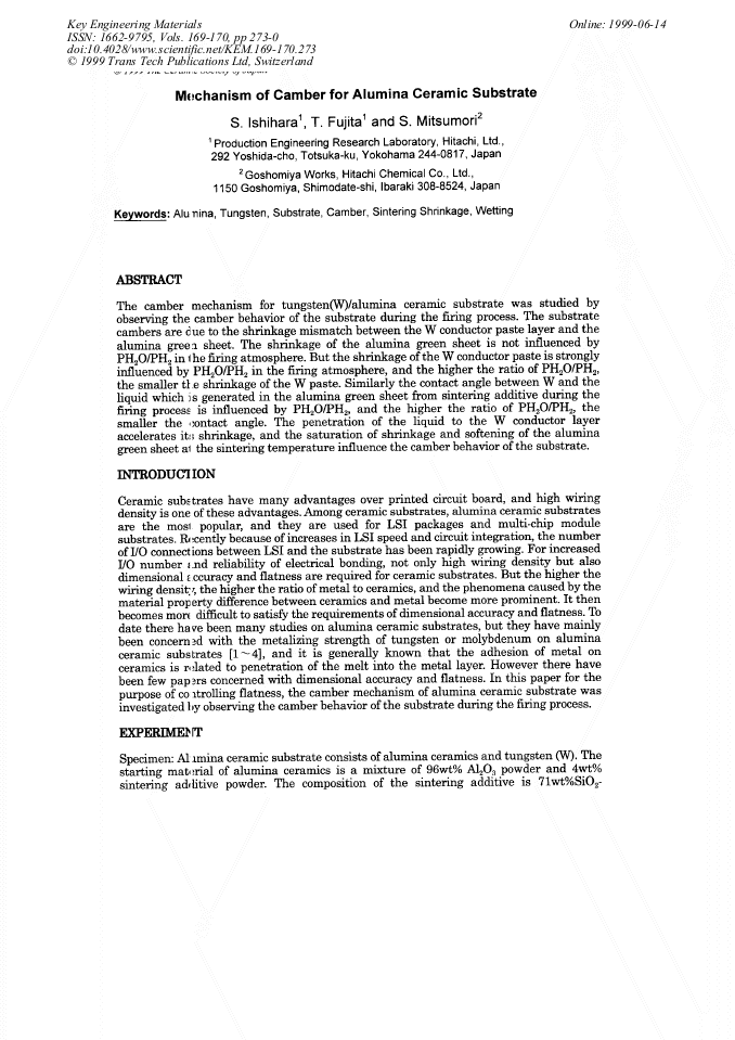 Mechanism of Camber for Alumina Ceramic Substrate | Scientific.Net