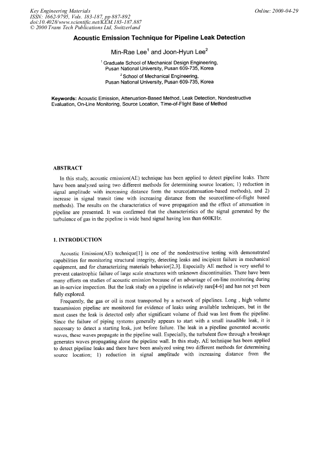 Acoustic Emission Technique For Pipeline Leak Detection Scientific Net