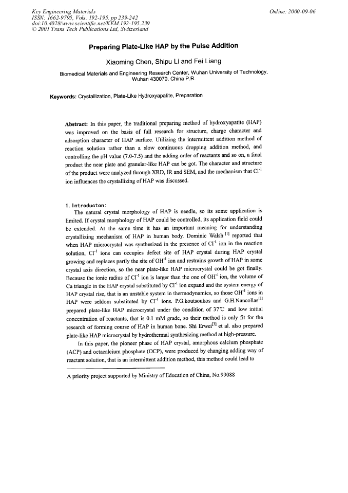 Preparing Plate-Like HAP by the Pulse Addition | Scientific.Net