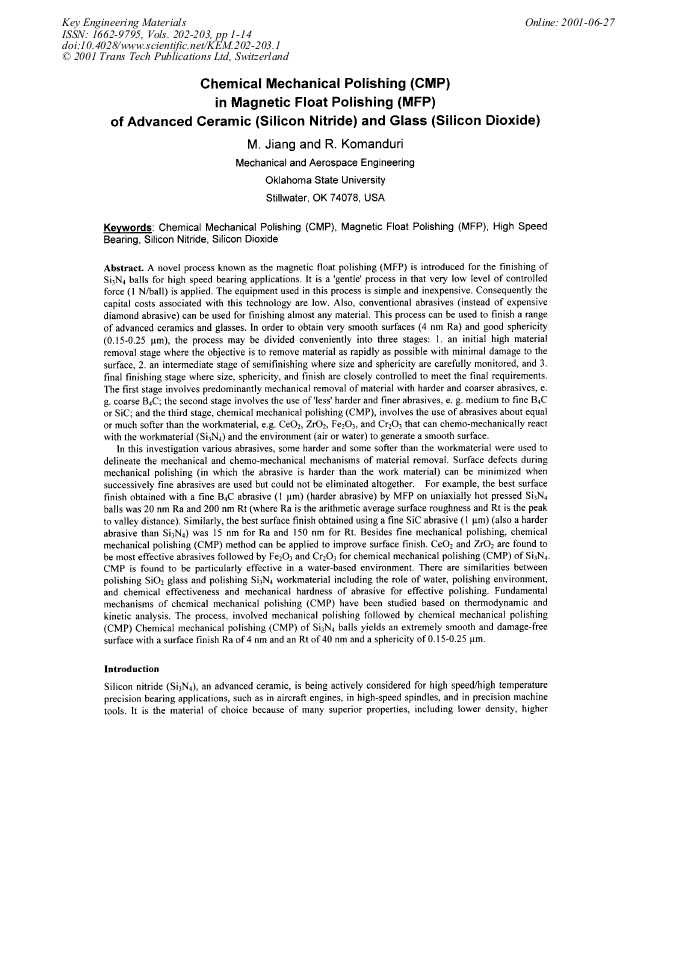 Chemical Mechanical Polishing (CMP) in Magnetic Float Polishing (MFP ...