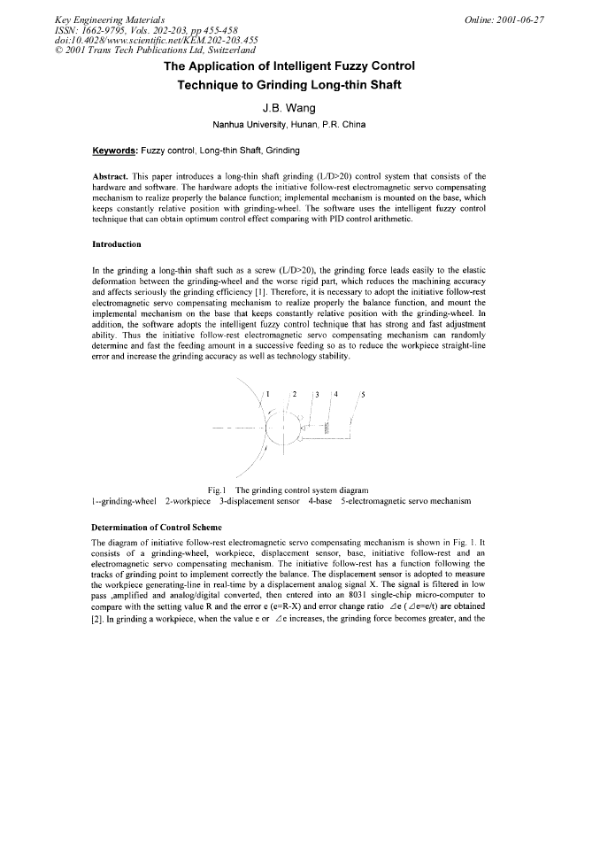 The Application of Intelligent Fuzzy Control Technique to Grinding Long ...