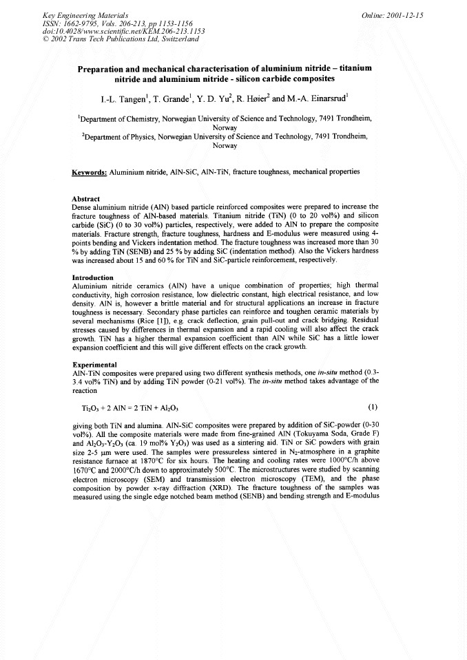Preparation and Mechanical Characterisation of Aluminium Nitride ...